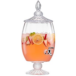 Fifth Avenue Crystal Beverage Dispenser for Countertop - 1.7 Gallon Large Glass Drink Dispenser w/Spigot & Lid - Party Drink Dispenser for Sweet Tea Lemonade Punch Water, Juice Dispensers for Parties