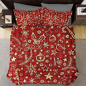 Pinbeam Comforter Set Twin Size, Christmas Golden Plaid Xmas Soft Bedding Set for Kids and Adults Bedroom Bed Decor, Retro Tree Winter Comforter Set with Pillowcase
