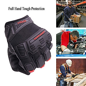 HANDLANDY Heavy Duty Work Gloves Men, Touchscreen TPR Impact Reducing Work Gloves, Non-Slip Breathable Mechanics Gloves (Medium)