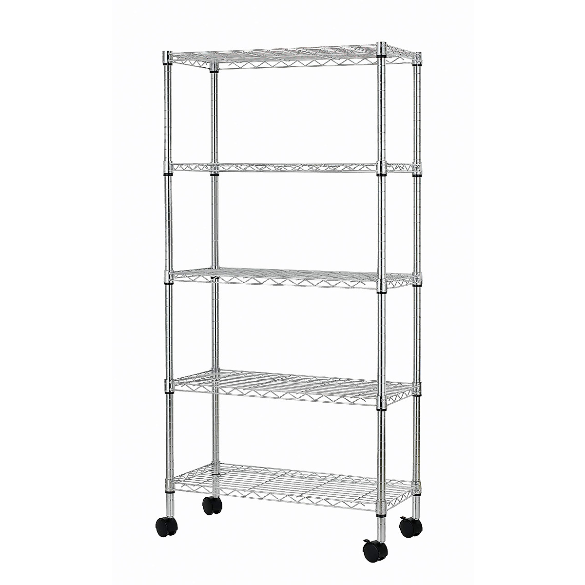 HSS 5 Shelf Wire Shelving Rack with Casters, 14" Dx30 Wx62 H, Chrome Color