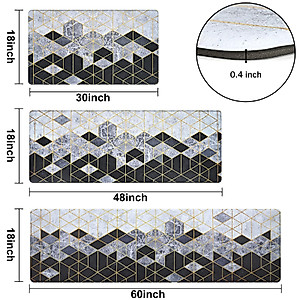 Kitchen Mats 3 Piece Set, Memory Foam Kitchen Rugs Mat Non Slip Washable for Floor, Modern Kitchen Mats Cushioned Anti Fatigue, Waterproof Kitchen Runner Rug, 18‘’ x 30‘’ + 18'' x 48'' + 18'' x 60''