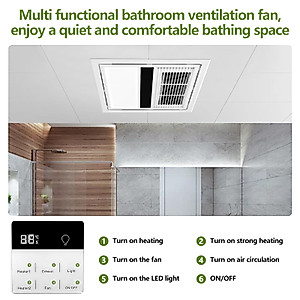 FLYINGFOX Bathroom Exhaust Fan with Heater and Ventilation Circulation LED Lamp Combo, Bathroom Fan 2300 Watt Heater, 160 CFM，White