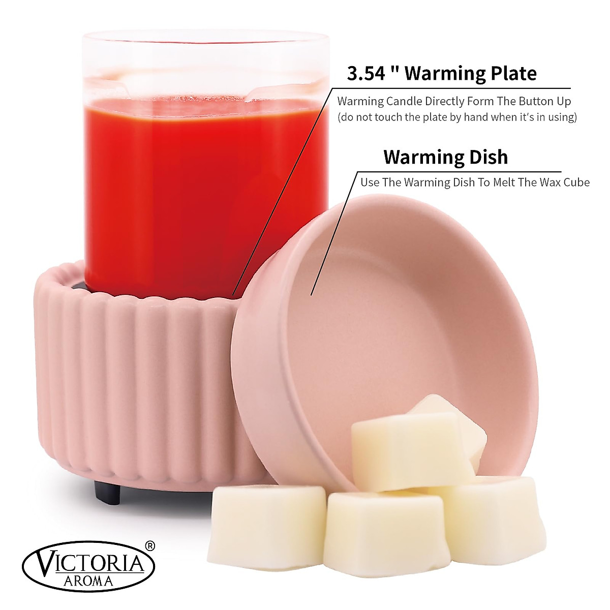 VICTORIA AROMA Ceramic Wax Melter 3-in-1 Candle Warmer for Scented Wax - Electric Fragrance Burner for Home, Office, Bedroom - Gift & Décor（Pink）