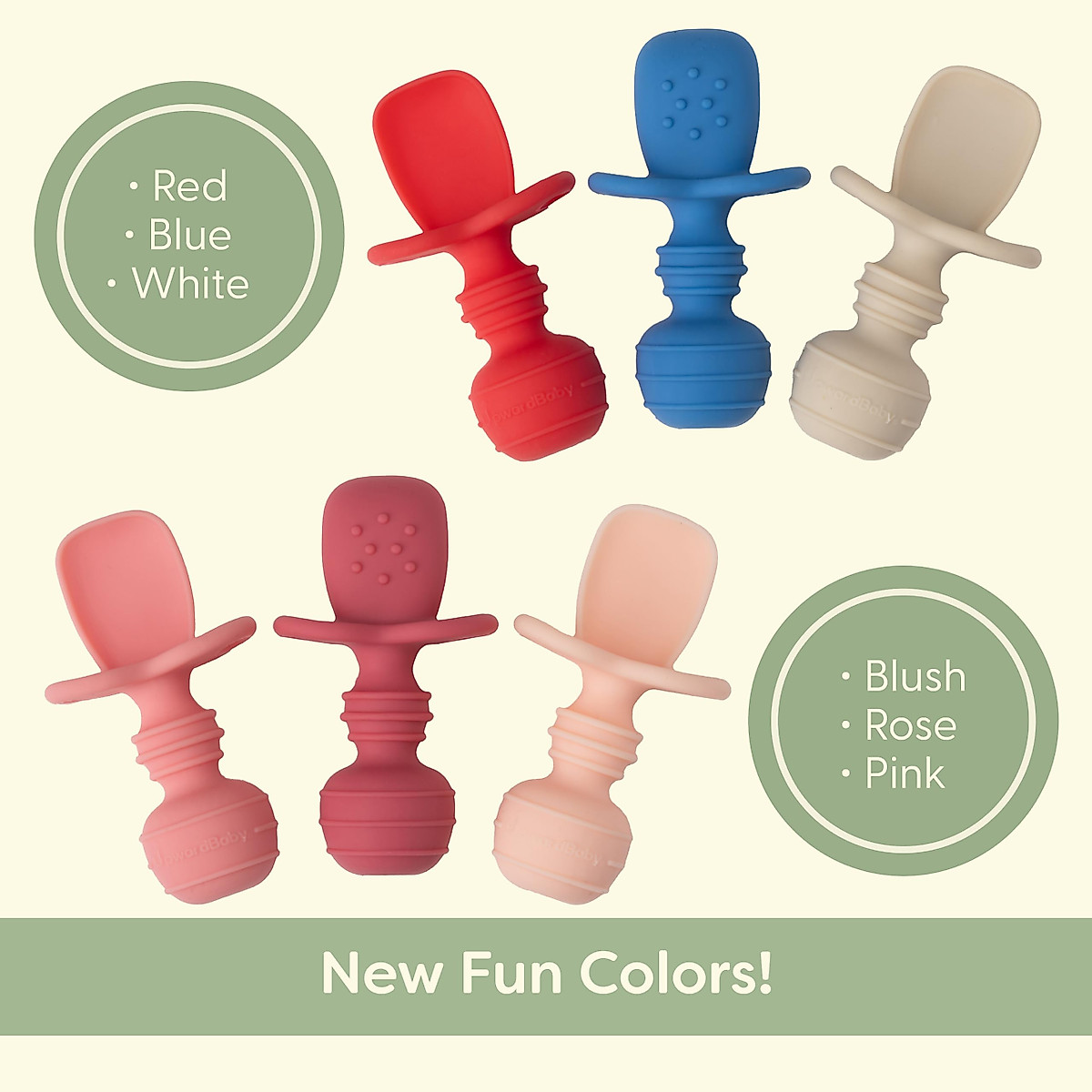 Upward Baby Spoons 3 pack - Baby Spoons Self Feeding 6 Months - Chewable Toddler Utensils with Anti Choke Barrier - Silicone baby spoons - Baby Utensils & Baby Feeding Supplies Infant First Stage