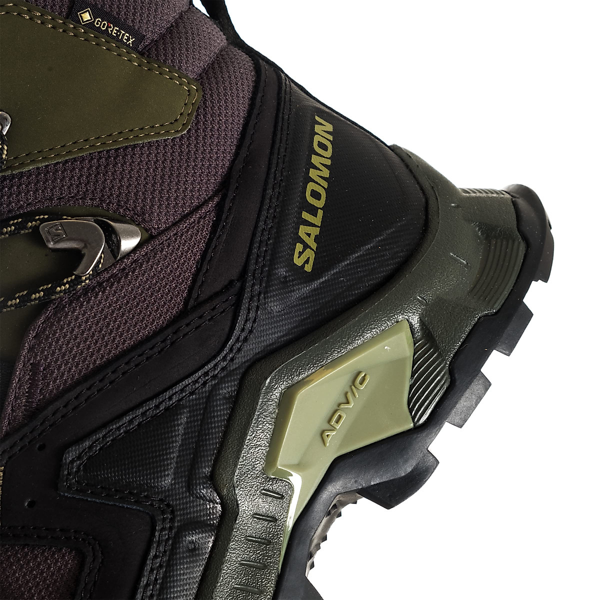 Salomon Men's QUEST ELEMENT GORE-TEX Leather Hiking Boots for Men, Black / Deep Lichen Green / Olive Night, 10