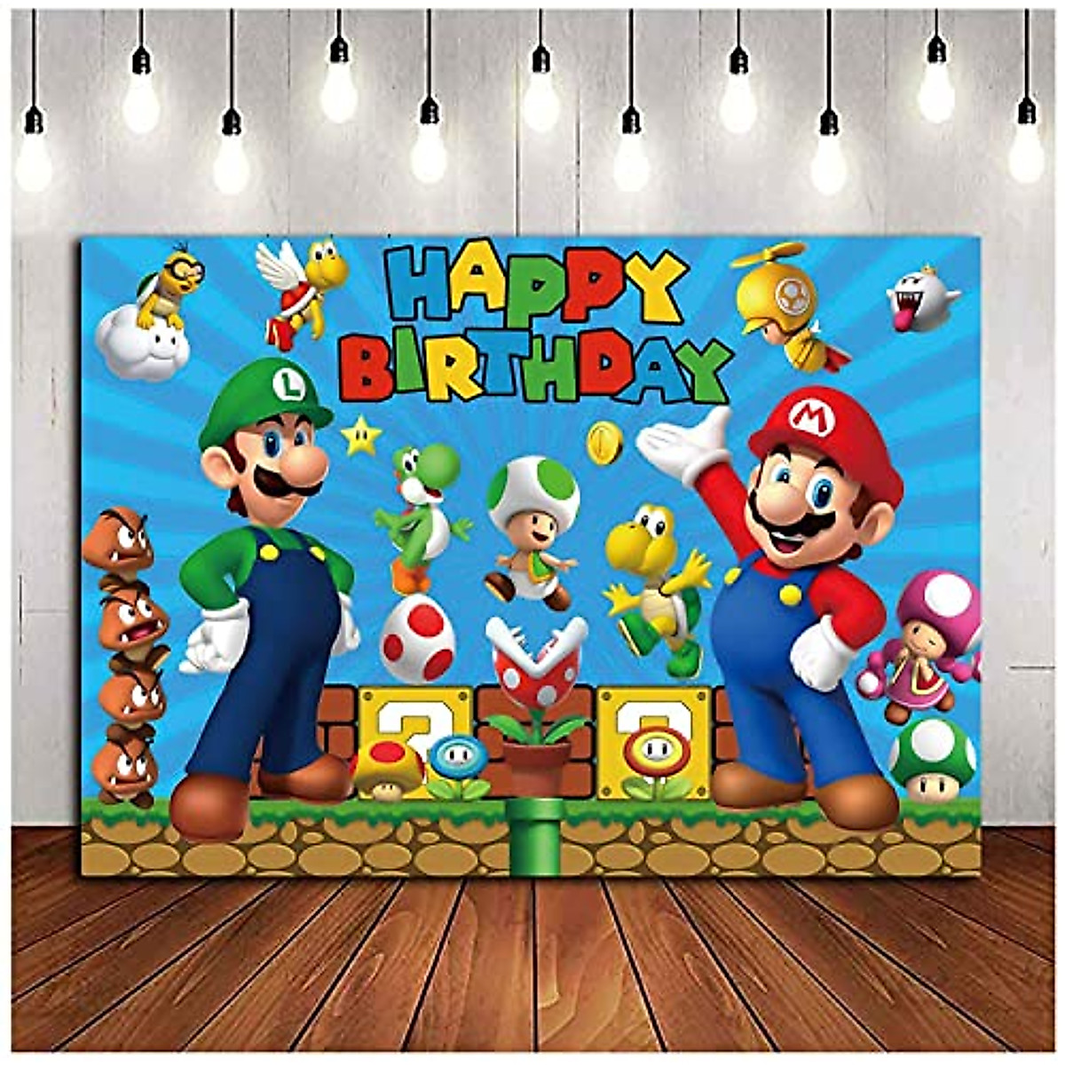 Super Mario Gold Coin Video Game Happy Birthday Theme Photography Backdrops 5x3ft Children Boys Birthday Party Decor Supplies Cake Table Decor Kids Shoot Photo Backgrounds Props Vinyl
