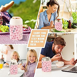 JUNZAN Palm Pink Black Kids Womens Insulated Food Jar Container with Spoon 17oz/500ml Keep Warm Food Containers Stainless Steel Vacuum Leakproof Thermo Flask for Keep Warm Food