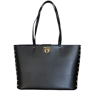 Michael Kors Women's Manhattan Smooth Leather Shoulder Tote Bag Black/Gold