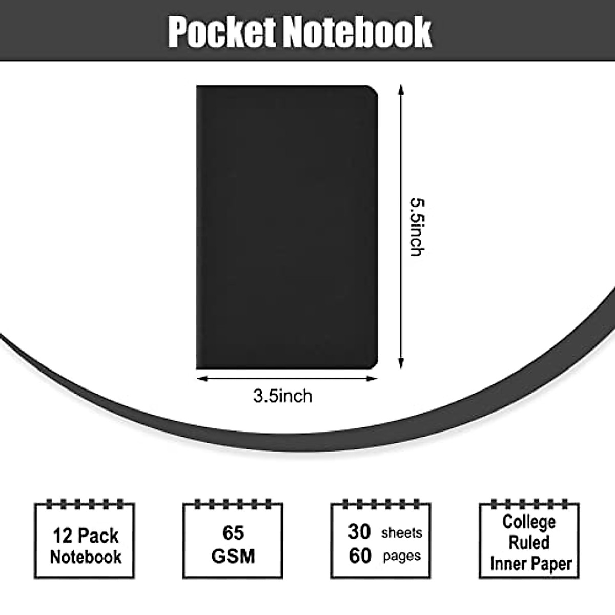 EOOUT 12 Pack Little Notebooks Pocket Size Notebooks, 3.5" x 5.5" Softcover Mini Notebooks, Small Black Notebook Memo Note pads for Men Women Kids Traveler Author, 30 Sheets, 60 Lined Pages