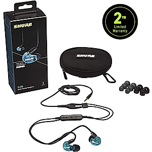 Shure SE215 Wired Sound Isolating Earbuds, Clear Sound, Single Driver, Secure in-Ear Fit, Detachable Cable, Durable Quality, Compatible with Apple & Android Devices - Blue