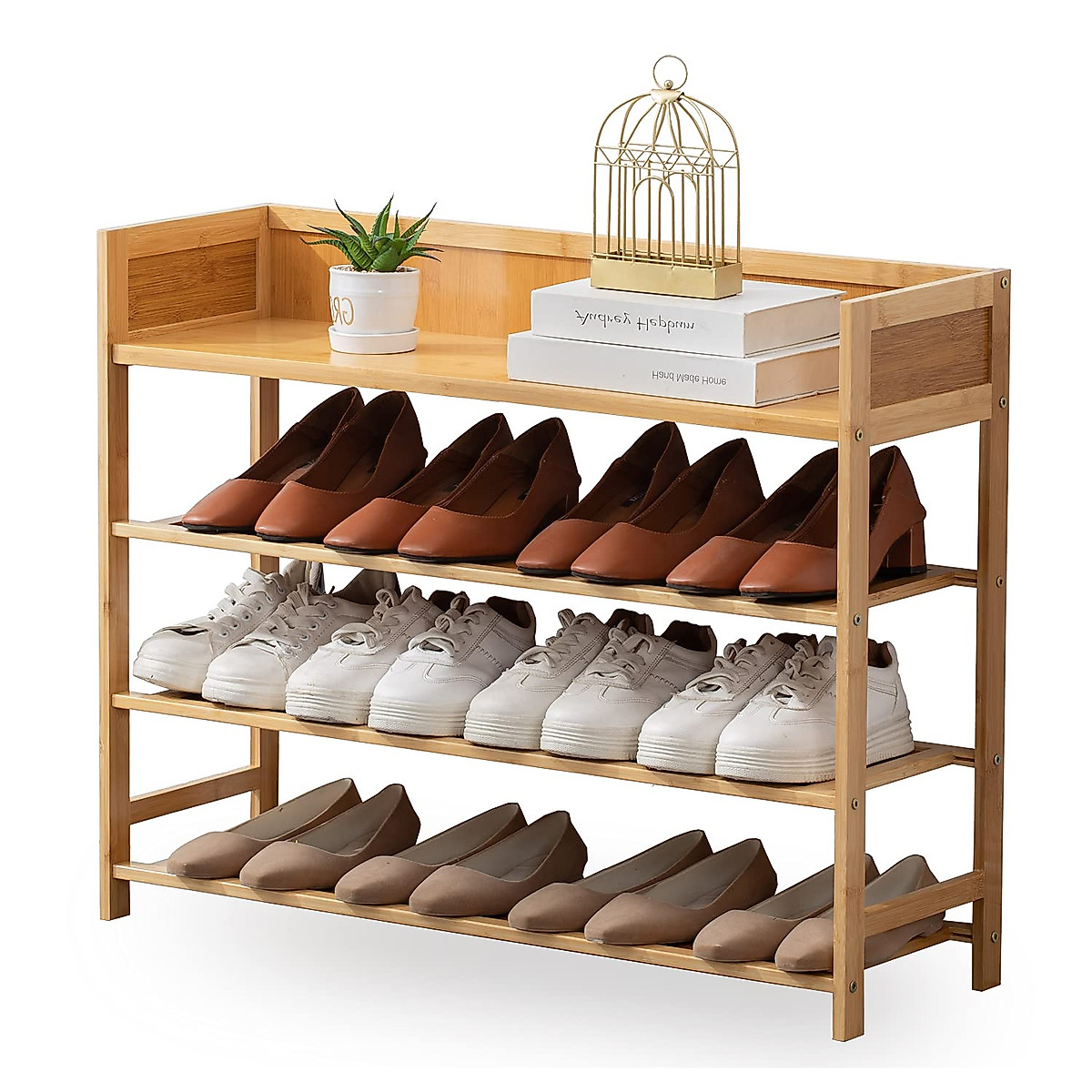 SOBIBO Bamboo Shoe Rack Organizer, 4 Tier Shoe Shelf Storage Organizer, for Entryway, Hallway, and Closet (Nature-31.5)