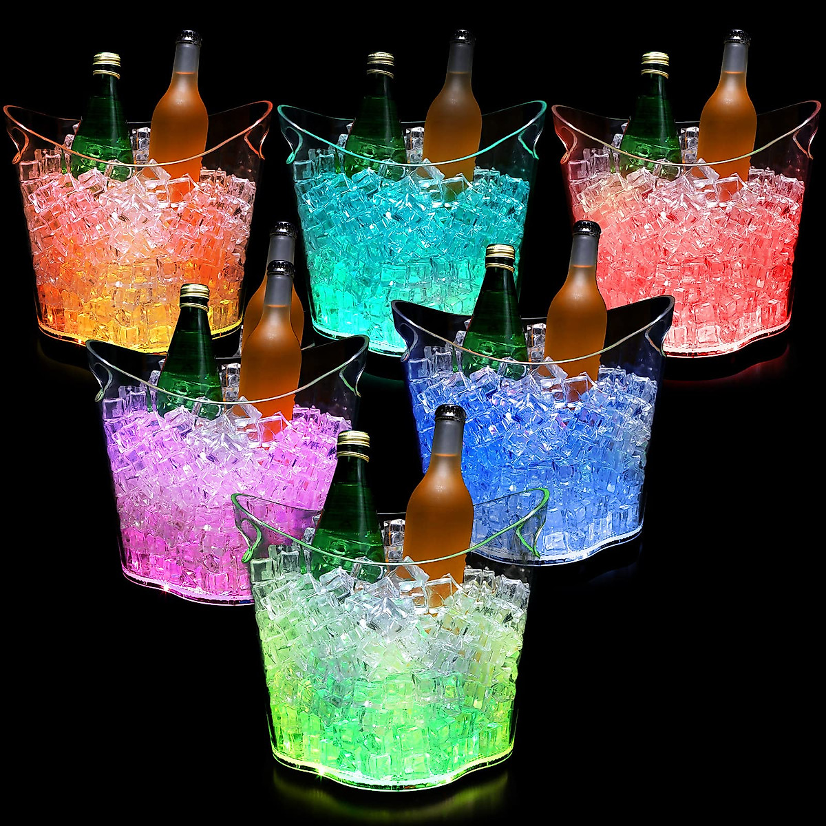 LED Ice Bucket Bulk 6.5 L Large Capacity Light Ice Wine Bucket 7 Color Gradient Cooler Bucket Battery Powered Glowing Plastic Champagne Beer Bucket Drink Container for Home Club Party Bar KTV (6 Pcs)
