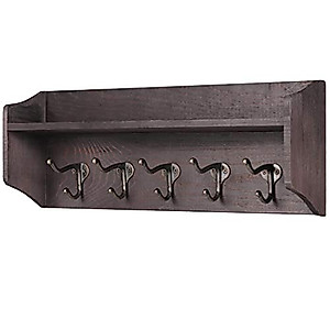 LAVIEVERT Coat Hooks with Storage Shelf Wall-Mounted, Rustic Wood Hanging Coat Rack with 5 Vintage Metal Hooks for Entryway, Living Room, Kitchen, Bathroom