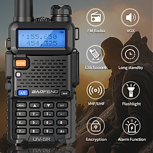Baofeng UV-5R Ham Radio Handheld Dual Band Long Range Walkie Talkie for Adults Bafeng Portable Radio Two Way Radio Walkie Talkies with Full Set (Black 1Pack)