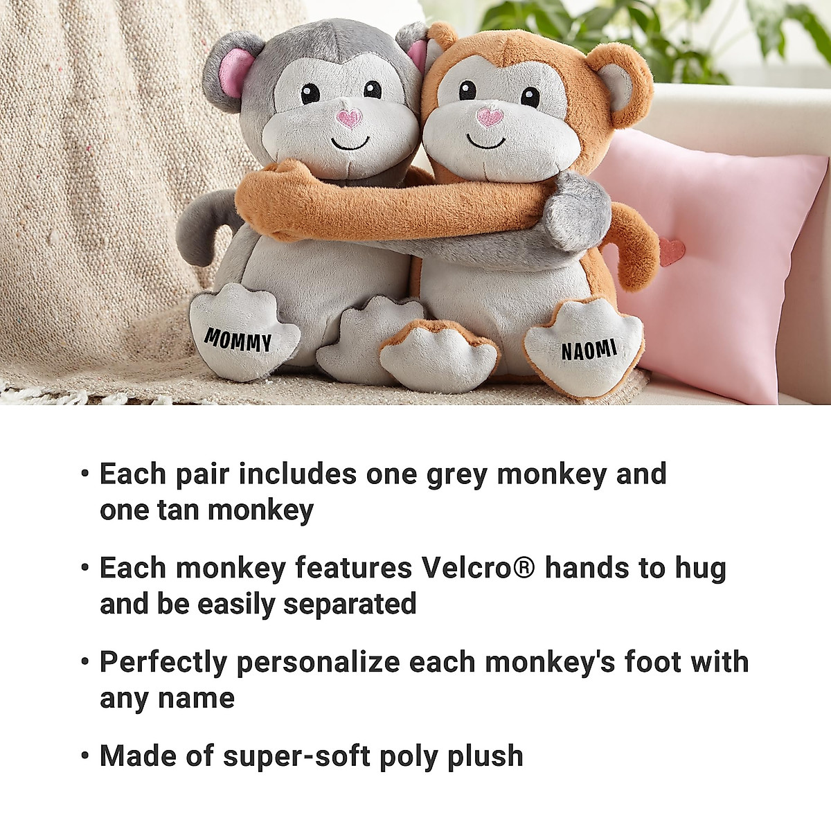 Let's Make Memories Personalized Hugging Plush Monkeys - Monkey Stuffed Animal for Kids - for Birthday - for Boy - for Girl - Te Quiero - Familia