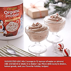 Orgain Organic Vegan Protein Powder, Peppermint Hot Cocoa Seasonal Holiday Flavor - 21g of Plant Based Protein, Non Dairy, Gluten Free, 2g of Fiber, No Sugar Added, Soy Free, Non-GMO, 1.02 Lb
