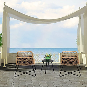 VARVIND 3-Piece Patio Bistro Set,Outdoor Wicker Conversation Bistro Sets with Side Table,Rattan Woven Rope Table Set with Lumbar Pillows,Patio Wicker Furniture for Garden,Balcony,Porch,Poolside(Black)