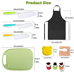 Choxila 10-Piece Toddler Knife Set - Kids Safe Knives for Real Cooking, Montessori Kitchen Tools with Cutting Board, Apron, Sandwich Cutter, and Fruit Cutters