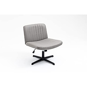 Armless Office Chair No Wheels with Thickened Cushion, Height Adjustable Swivel Ergonomic Computer Task Chair, Mid Back PU-Padded Bedroom Vanity Chair, Home Office Desk Chair - Grey Leather