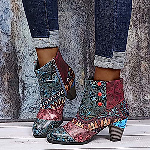 justHIGH Women's Closed Round Toe Suqare Heels Zipper Short Booties Chunky Ankle Bootie Shoes