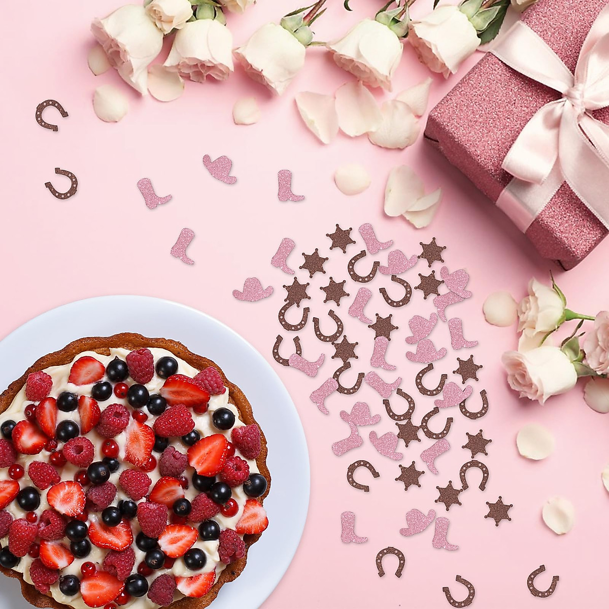 Helewilk Glitter Cowgirl Confetti, Western Theme Birthday/Baby Shower/Wedding/Bachelorette Party Table Decorations, Wild West Kids Girls Birthday Party Scatters Confetti, Let's Go Girls Party DIY