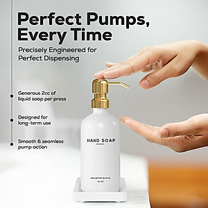 Luxury Glass Hand and Dish Soap Dispenser Set by Brighter Barns - Kitchen Soap Dispenser Set with Tray for Kitchen Sink - White and Gold Home Accessories & Decor for Restaurants, Airbnb, Gift (Gold)