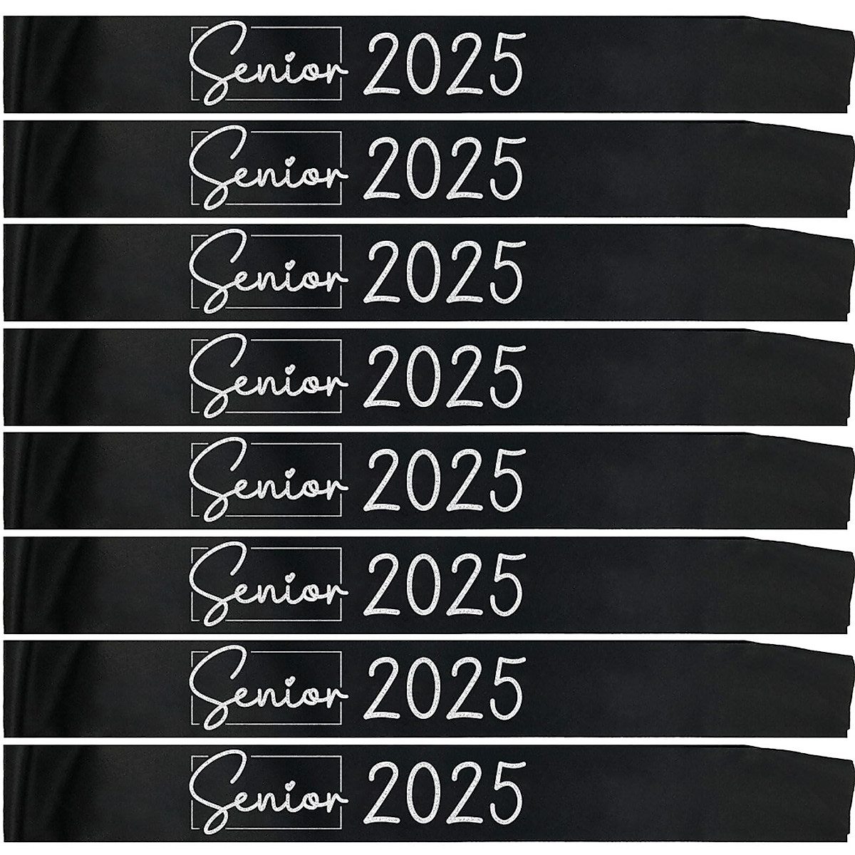 Generic Senior Sash 2025, 8 Pack Silver Glitter Black Satin Finally Graduated Senior Cheerleader Sashes for Class of 2025 Graduation Party Supplies
