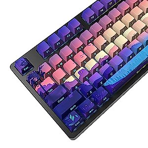 JSJT PBT Keycaps-Side Printed Translucent Keycaps,Multi-Coloured Style Shine Through Custom Keycaps,124 Keys Cherry Profile Keycap Set for Cherry MX Switches Mechanical Keyboards