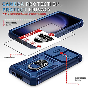 IYTRRYH for Samsung Galaxy S23 Case 5G with Tempered Glass Screen Protectors,with Magnetic Kickstand Ring & Camera Cover Shockproof Military Grade Drop Heavy Duty Protection Galaxy S23 Phone Men Blue