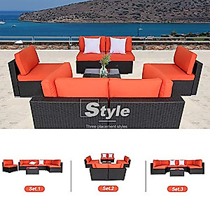 Excited Work 7Pcs Outdoor Patio Wicker Sofa, Garden Sectional Rattan Furniture Set with Coffee Table,Washable Couch Cushions and 2 Pillows