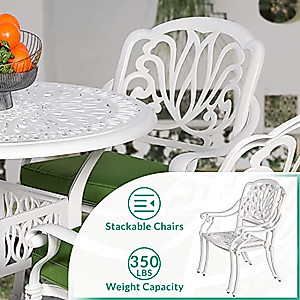 VIVIJASON 2-Piece Outdoor Bistro Dining Cushioned Chairs, Patio Cast Aluminum Dining Chairs, Patio Bistro Chair Set for Balcony, Lawn, Garden, Backyard, White