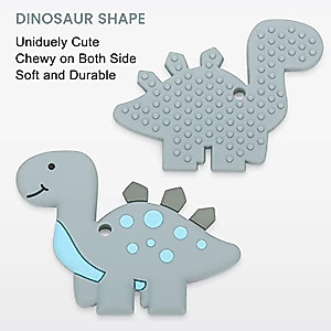 MISSLILI Teething Toys for Babies 0-6 6-12 Months Baby Teethers with Clip Silicone Baby Teether Toys for Boys and Girls Infant Teething Relief for Teething Dinosaur Shape, Gray