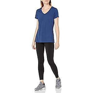 Amazon Essentials Women's Tech Stretch Short-Sleeve V-Neck T-Shirt (Available in Plus Size), Pack of 2, Navy/Teal Blue Space Dye, Large