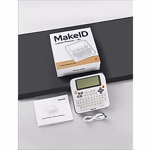 Makeid E1 Portable Label Maker - Bluetooth Compatible Thermal Printer - QWERTY Keyboard, 4.42" LCD Screen - Prints 9mm, 12mm, 16mm Clear Waterproof Sticker Labels - Includes USB Cable