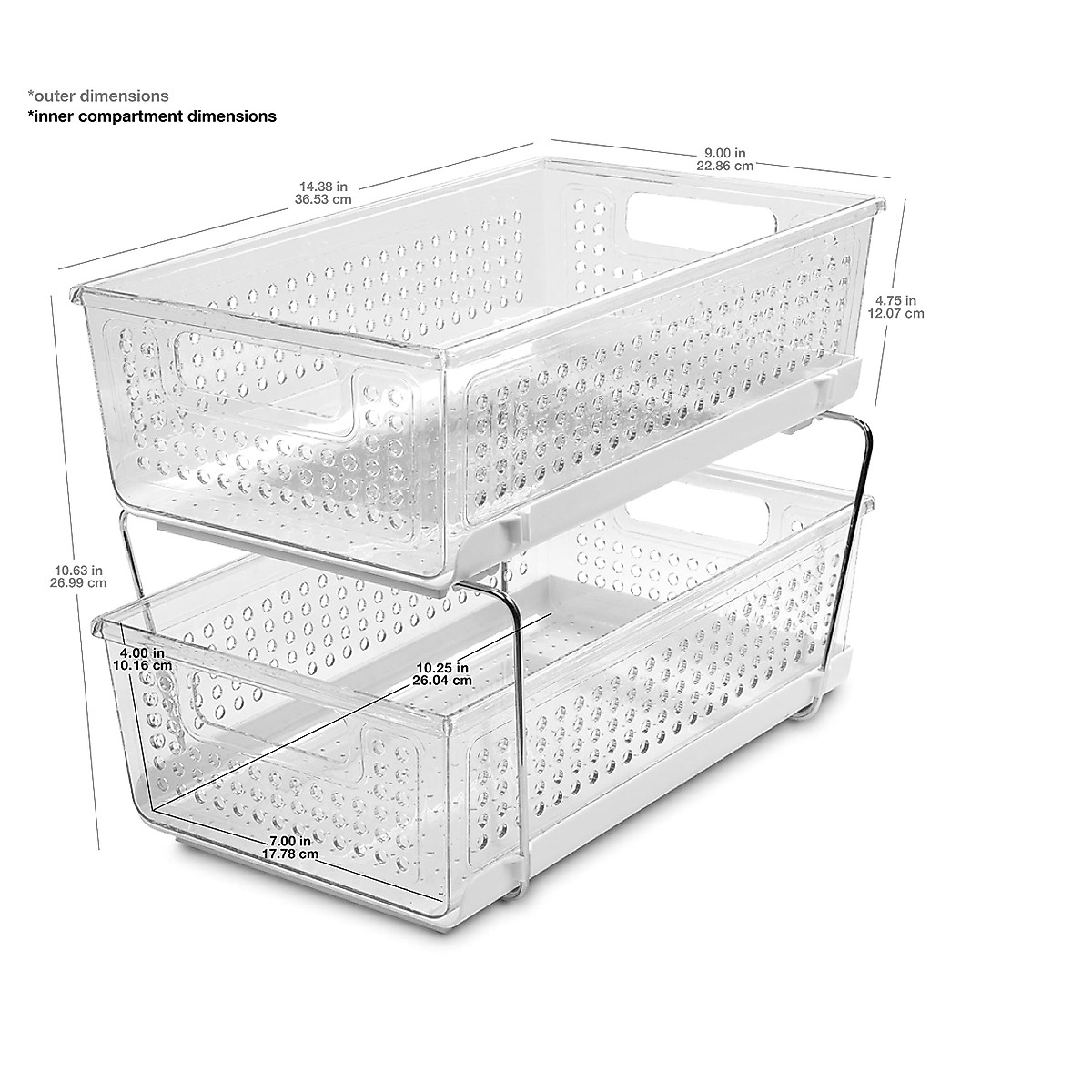 madesmart 2-Tier Organizer Multi-Purpose Slide-Out Storage with Handles for Home and Bath, Pack of 4, Clear