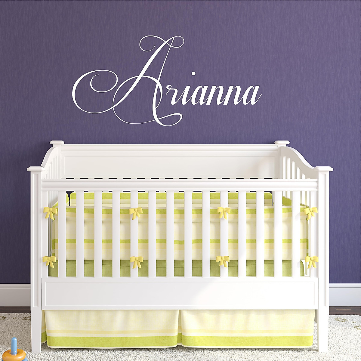 Fancy Cursive Single Personalized Custom Name Vinyl Wall Art Decal Sticker 45" W, Name Decal for Nursery, Girls Bedroom Decor, PLUS FREE 12" WHITE HELLO DOOR DECAL