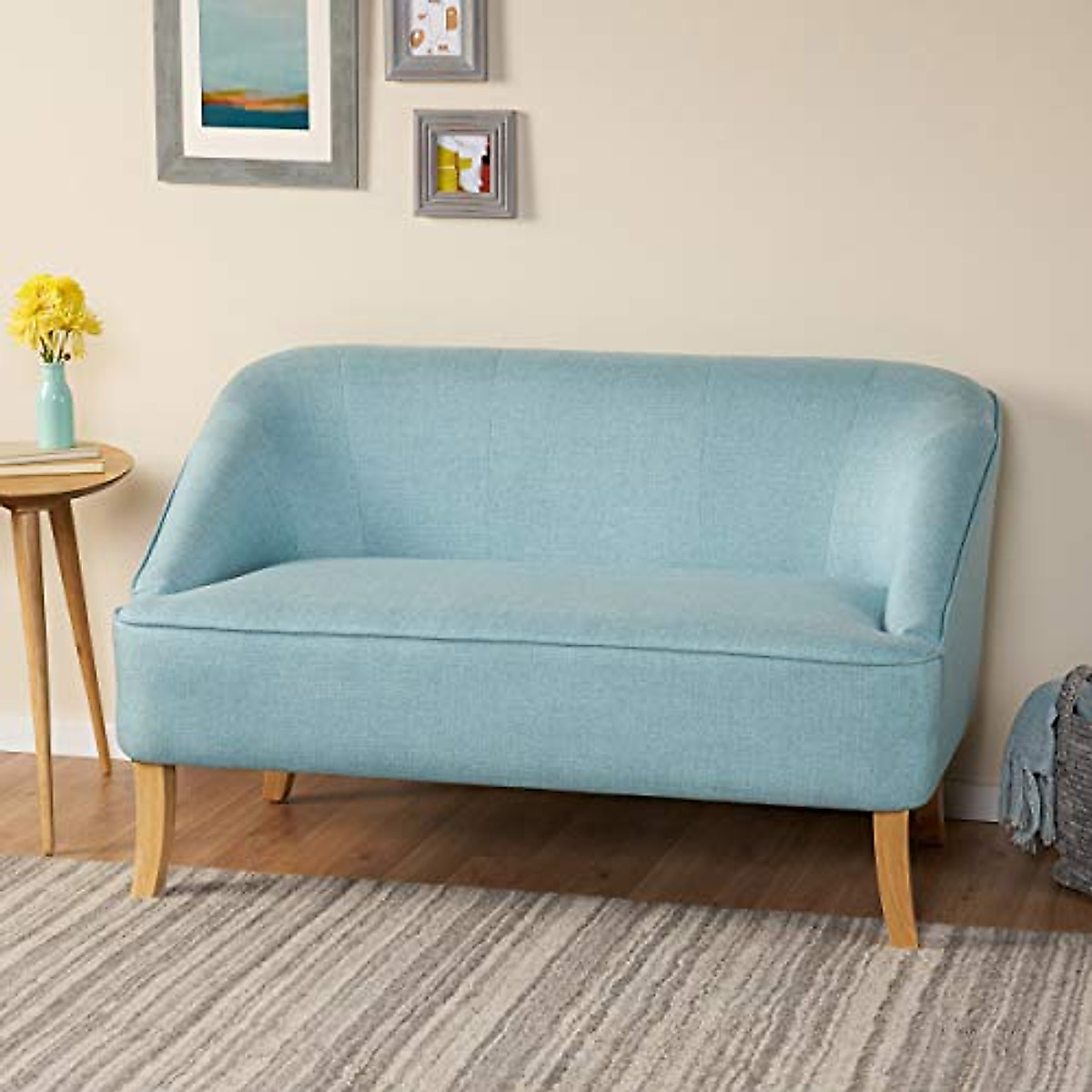 Christopher Knight Home Justus Mid-Century Modern Fabric Loveseat, Light Blue/Natural & Ippolito Fabric Pillows, 2-Pcs Set, White and Blue Floral