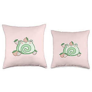 Kawaii Stuff Cute Frog Strawberry Cake Kawaii Aesthetic Pink Throw Pillow, 16x16, Multicolor