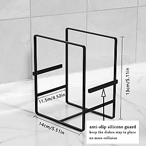 LINFIDITE Plate Holder Organizer 2 Pack Dish Storage Rack Upright Cabinet Dish Drying Rack Metal Dish Organizer Stand for Kitchen Counter Cupboard 7.9in. x 6.4in. x 4.5in.Black