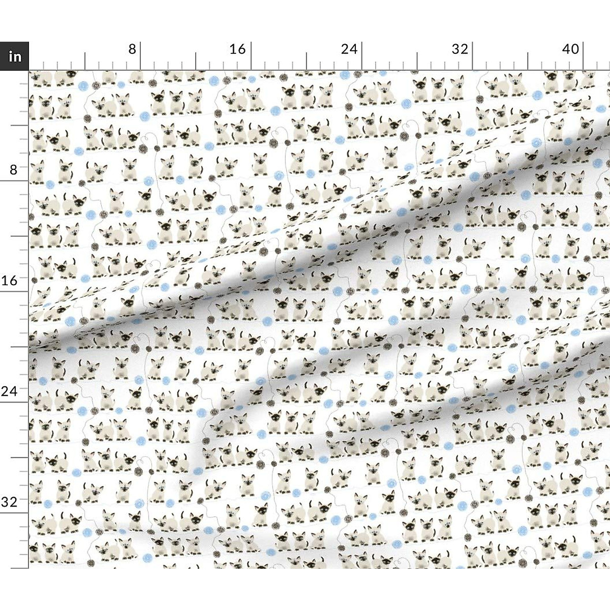 Spoonflower Fabric - Siamese Kittens Balls Kitten Playful Cat Cute Printed on Petal Signature Cotton Fabric by The Yard - Sewing Quilting Apparel Crafts Decor