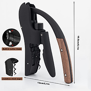 Wine Opener,Compact Vertical Corkscrew Wine Bottle Opener with Wood Handle and Built-in Foil Cutter,Wine Key for Servers and Bartenders，Gifts