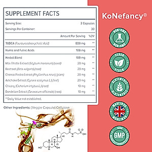 KoNefancy TUDCA Liver Supplements 1000 mg-Bile Salts for Liver Cleanse Detox-Milk Thistle Herbal Blend with Fulvic and Humic Acid for Liver,Digestive Health,60 Vegan Capsules