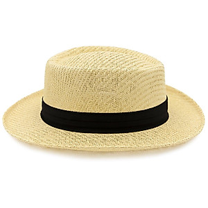 Panama Jack Men's Gambler Straw Hat - Lightweight, 3" Big Brim, Inner Elastic Sweatband, 3-Pleat Ribbon Hat Band (Black, Large/X-Large)