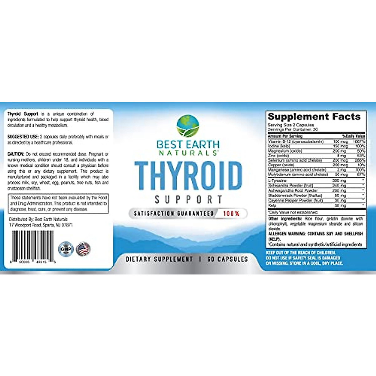 Thyroid Supplement to Promote Thyroid Function with Thyroid Support Vitamins, Vitamin B-12, Iodine, Magnesium, Zinc, Selenium, Manganese, L-Tyrosine, Bladderwrack, Cayenne, Kelp & More 60 Count