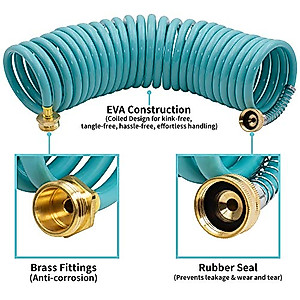 AUTOMAN EVA Recoil Garden Hose 25ft - Includes 7 Pattern Spray Nozzle,Curly Water Hose 25 Foot,Watering Hose Coil,Retractable,Corrosion Resistant Garden Coil Hose.
