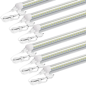 SZSKYING (6 Pack 8FT LED Shop Light,T8 Integrated LED Lights Daylight White,72W 7200LM 6500K,High Output Clear Cover,V Shape 8' LED Bulb Fixtures Linkable,8 Foot LED Shop Lights for Workshop.