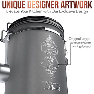 Extra Large 38oz Beans / 35oz Grounds Coffee Canister - Coffee Storage Container Tea Flour, Airtight Stainless Steel with Date Dial Release Valve Spoon