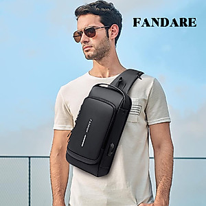 FANDARE Anti-theft Sling Bag Business Men Bag Chest Crossbody bags with USB Charging Port Waterproof Small Backpack for Outdoor Work Hiking Running Sport Travel Bag Black