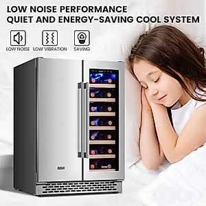 Wine Cooler Beverage Refrigerator, 24” Wine Fridge with Dual-Zone Digital Temperature Control, Glass Front Doors and Interior Lighting Holds 20 Bottles and 88 Cans on Removable Shelves