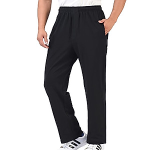 Zoulee Men's Casual Cotton Jogger Sweatpants Zipper Front Pants Thick Black M